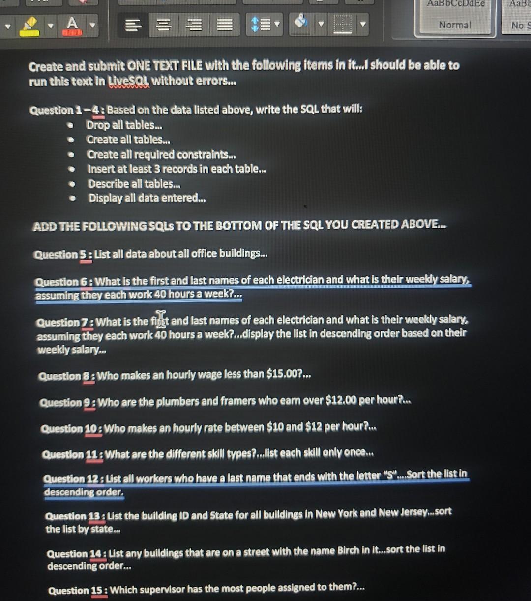 Solved Use the following tables to create the requested | Chegg.com