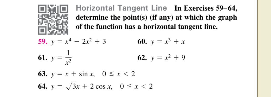 Solved Horizontal Tangent Line In Exercises 59-64, | Chegg.com