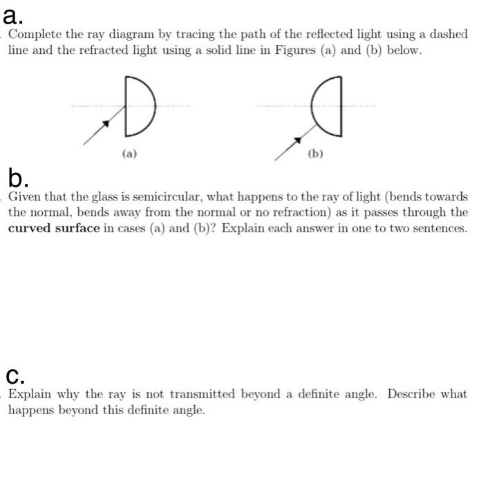 Solved a. Complete the ray diagram by tracing the path of | Chegg.com