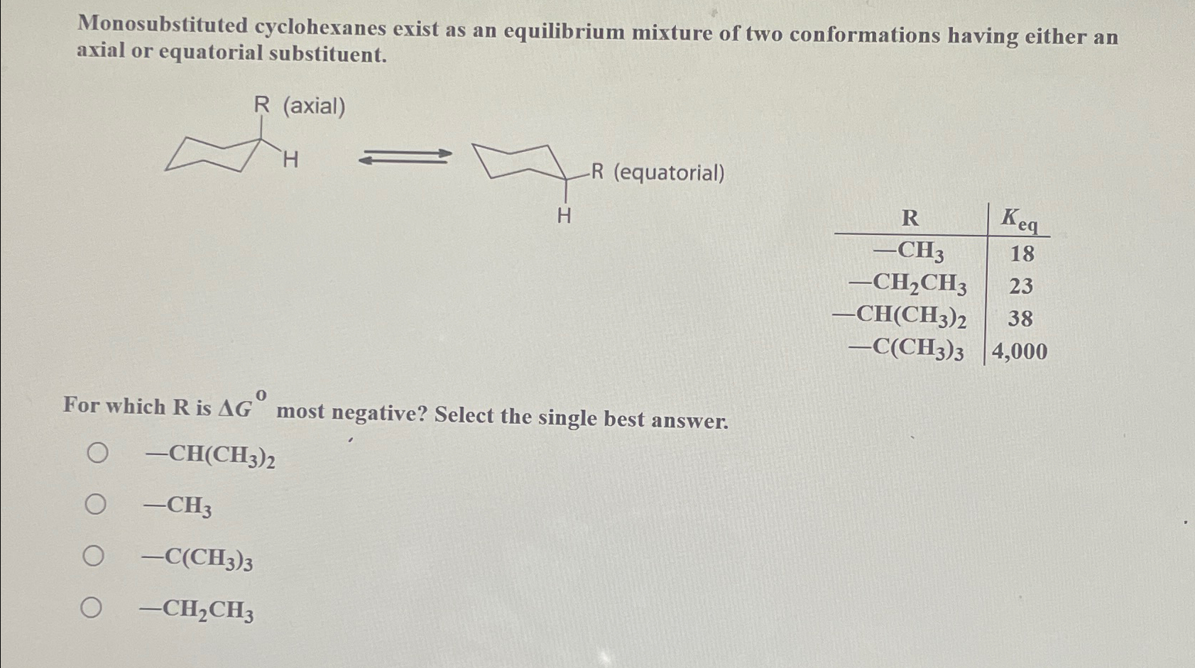 Solved Monosubstituted cyclohexanes exist as an equilibrium | Chegg.com