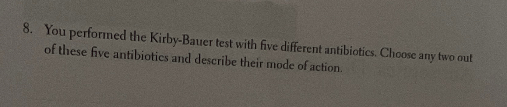 Solved You performed the Kirby-Bauer test with five | Chegg.com Solved You performed the Kirby-Bauer test with five | Chegg.com