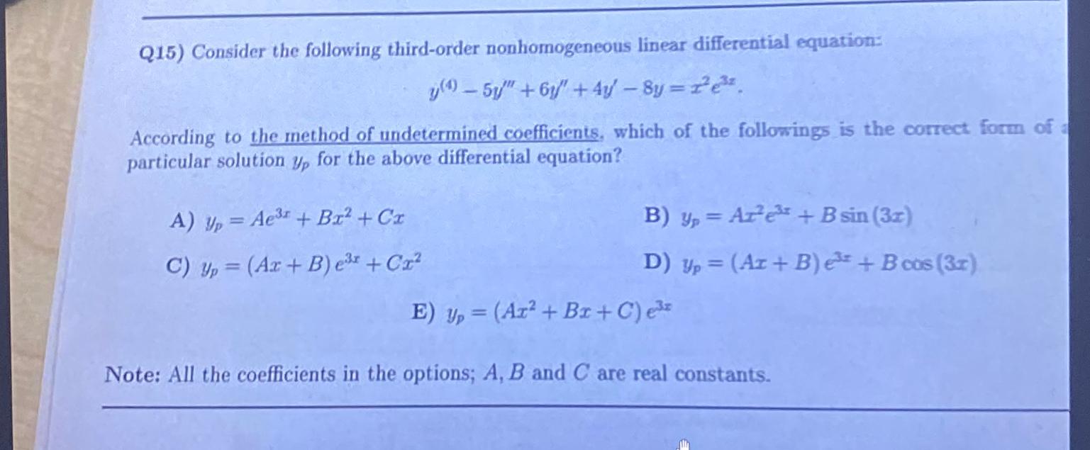 Solved Q15) ﻿Consider the following third-order | Chegg.com