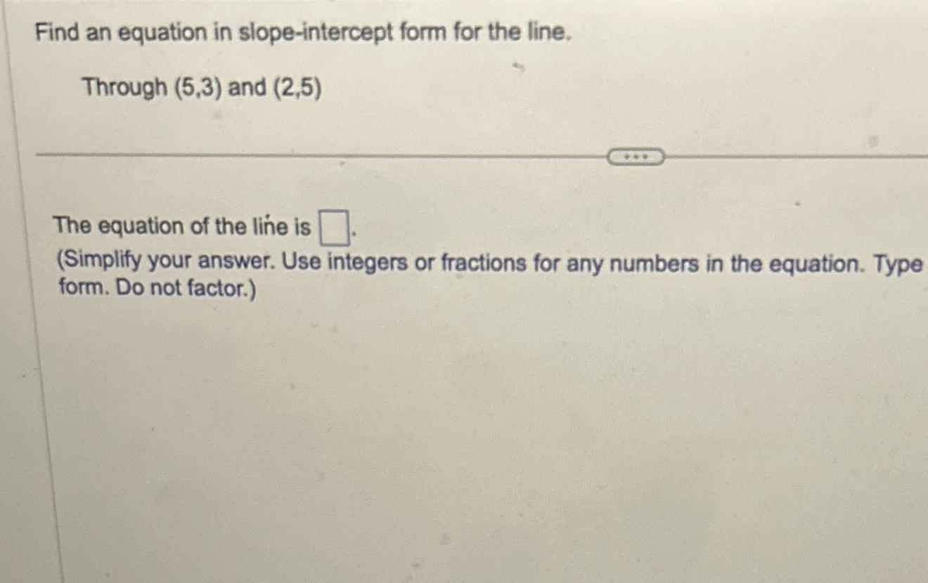 Solved Find an equation in slope-intercept form for the | Chegg.com