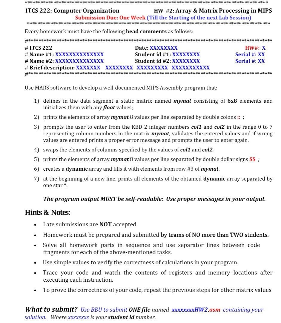 Solved Use MARS software to develop a well-documented MIPS | Chegg.com