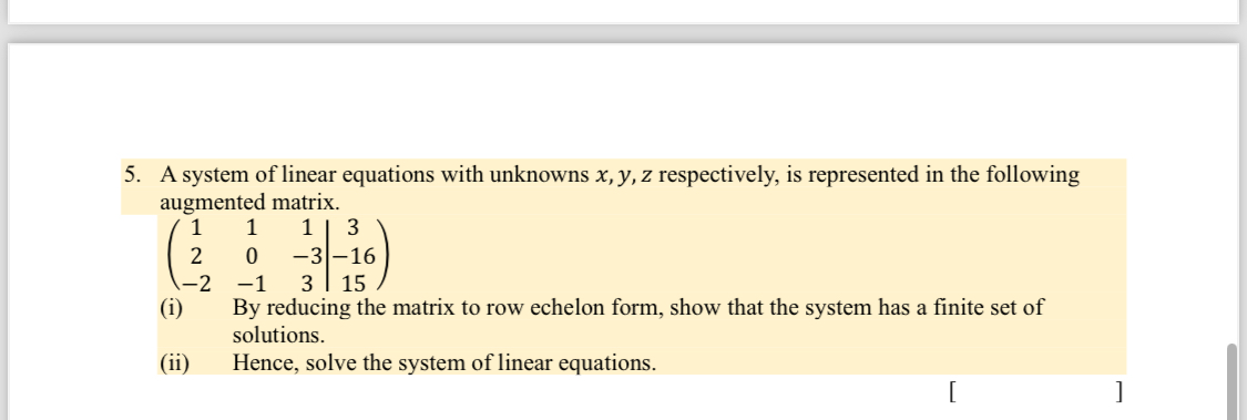 Solved A system of linear equations with unknowns x,y,z | Chegg.com