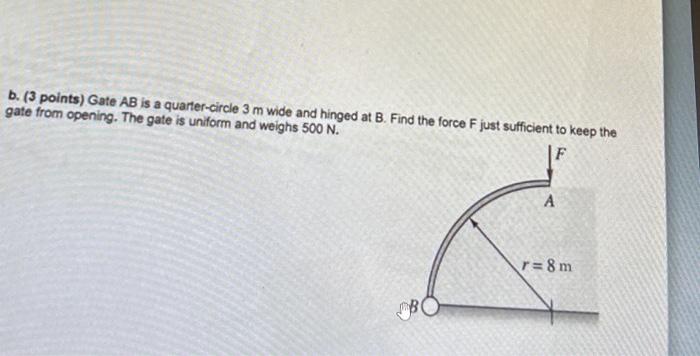 Solved b. (3 points) Gate AB is a quarter-circle 3 m wide | Chegg.com