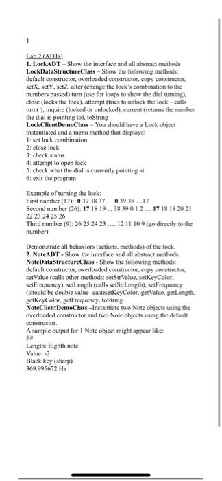 Solved Lab 2 (ADTS) 1. LockADT - Show the interface and all | Chegg.com