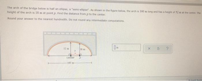 Solved The arch of the bridge below is half an ellipse, a | Chegg.com