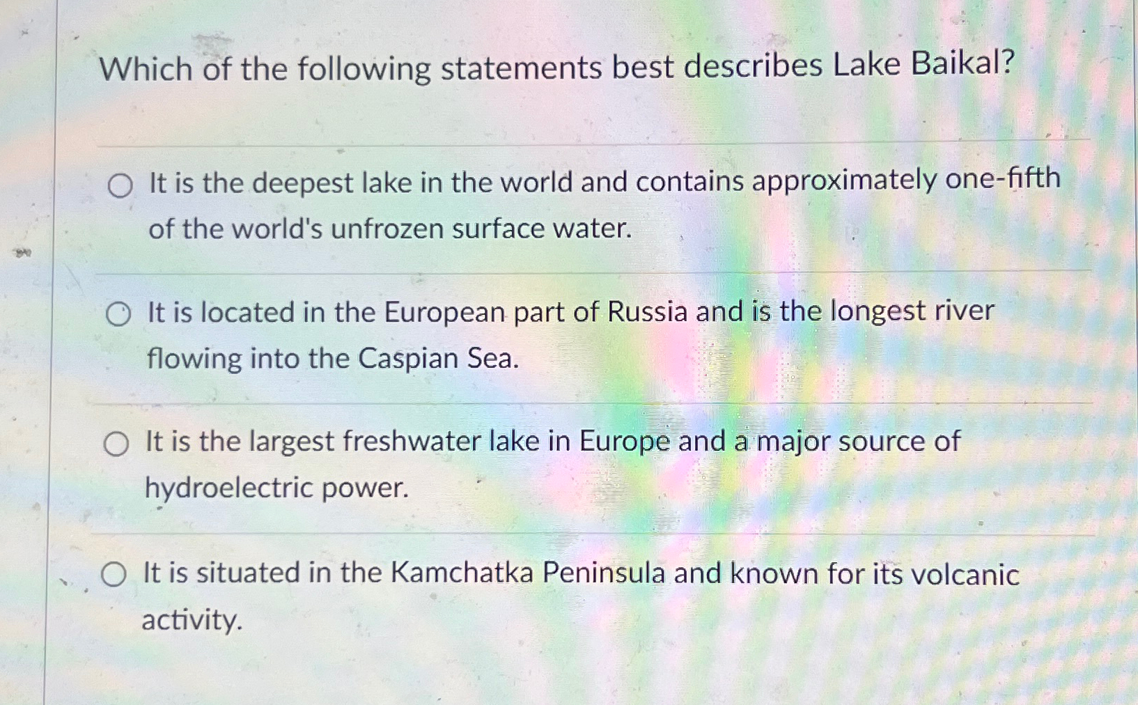 Solved Which of the following statements best describes Lake | Chegg.com