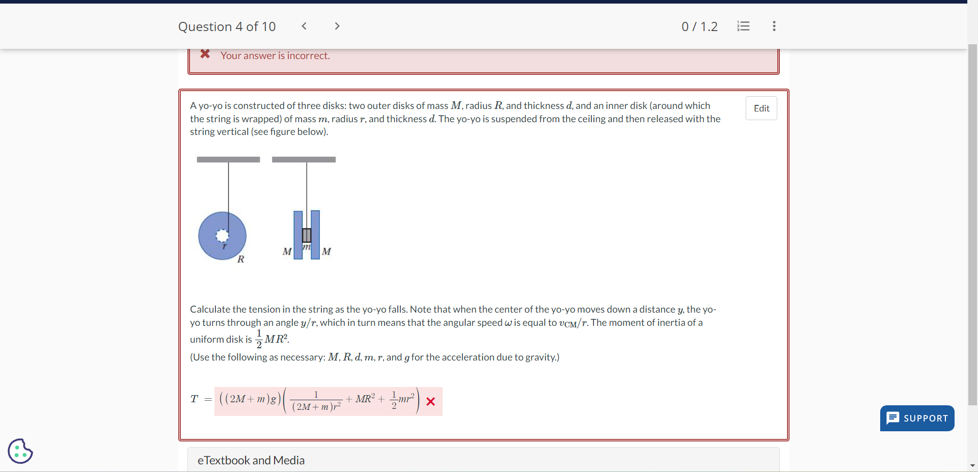 Solved A yo-yo is constructed of three disks: two outer | Chegg.com