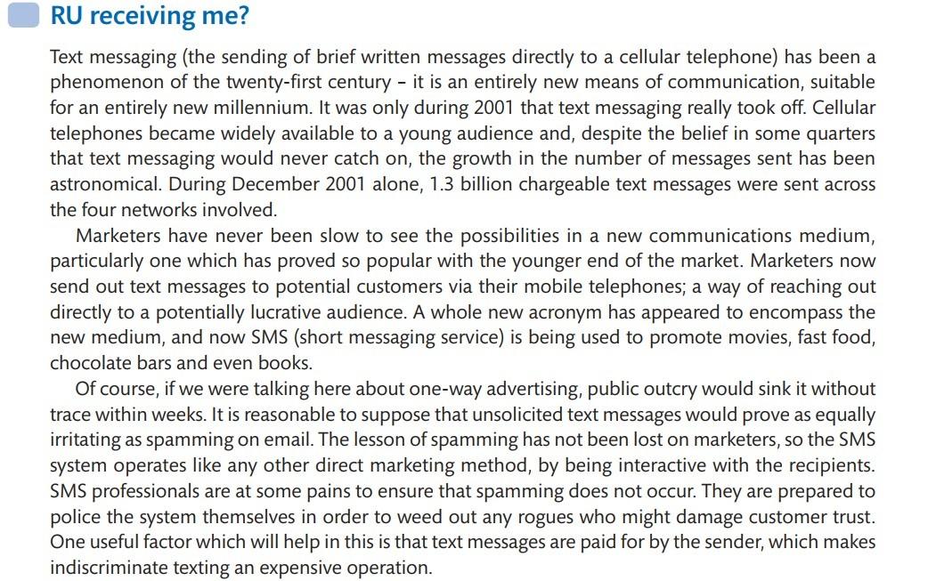 Solved RU receiving me? Text messaging (the sending of brief | Chegg.com