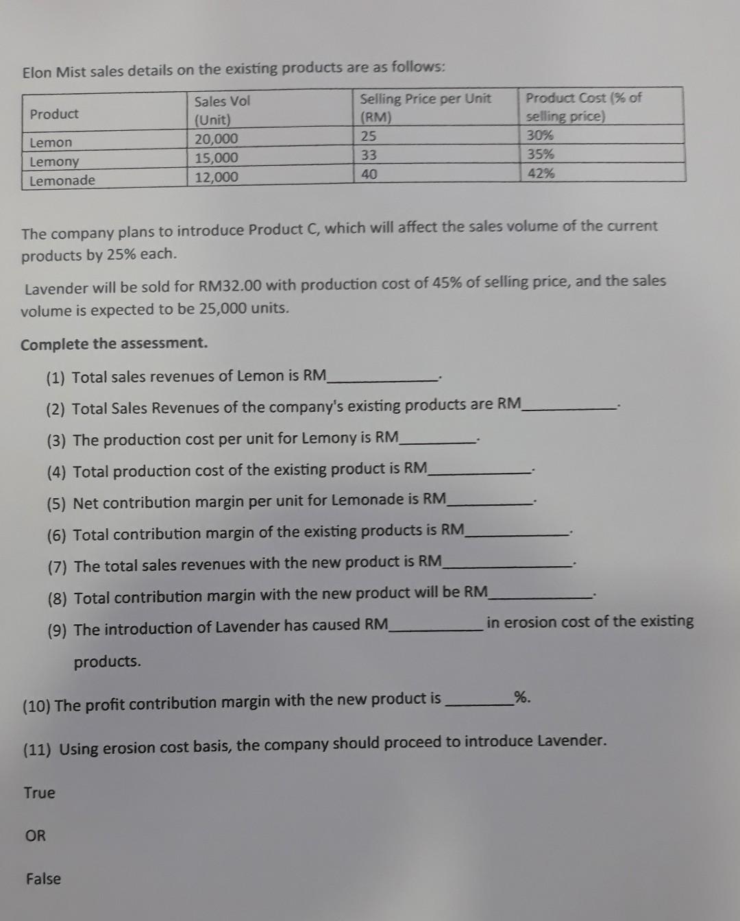 Solved Elon Mist sales details on the existing products are | Chegg.com