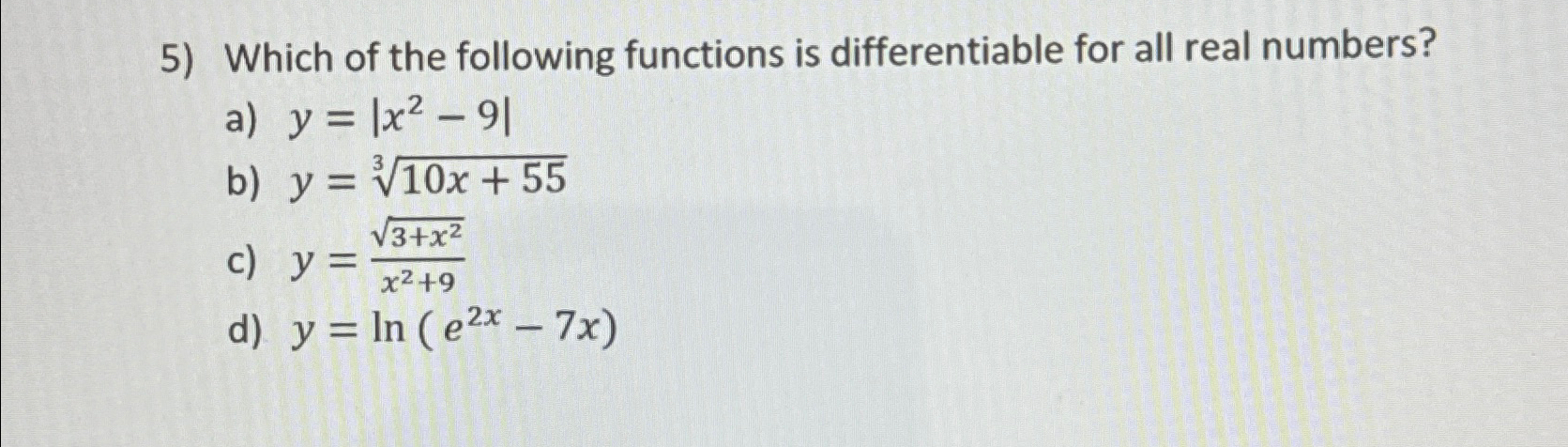 Solved Which of the following functions is differentiable | Chegg.com