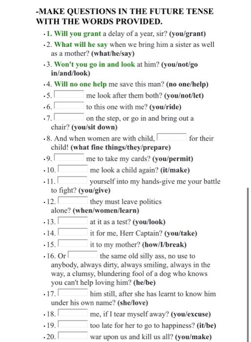 -Complete the sentences for situations in the future. | Chegg.com