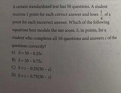 Solved A certain standardized test has 50 questions. A | Chegg.com