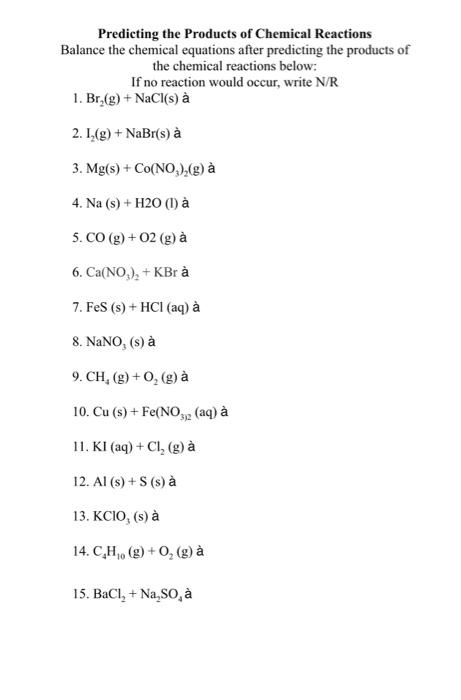 Solved Predicting the Products of Chemical Reactions Balance | Chegg.com