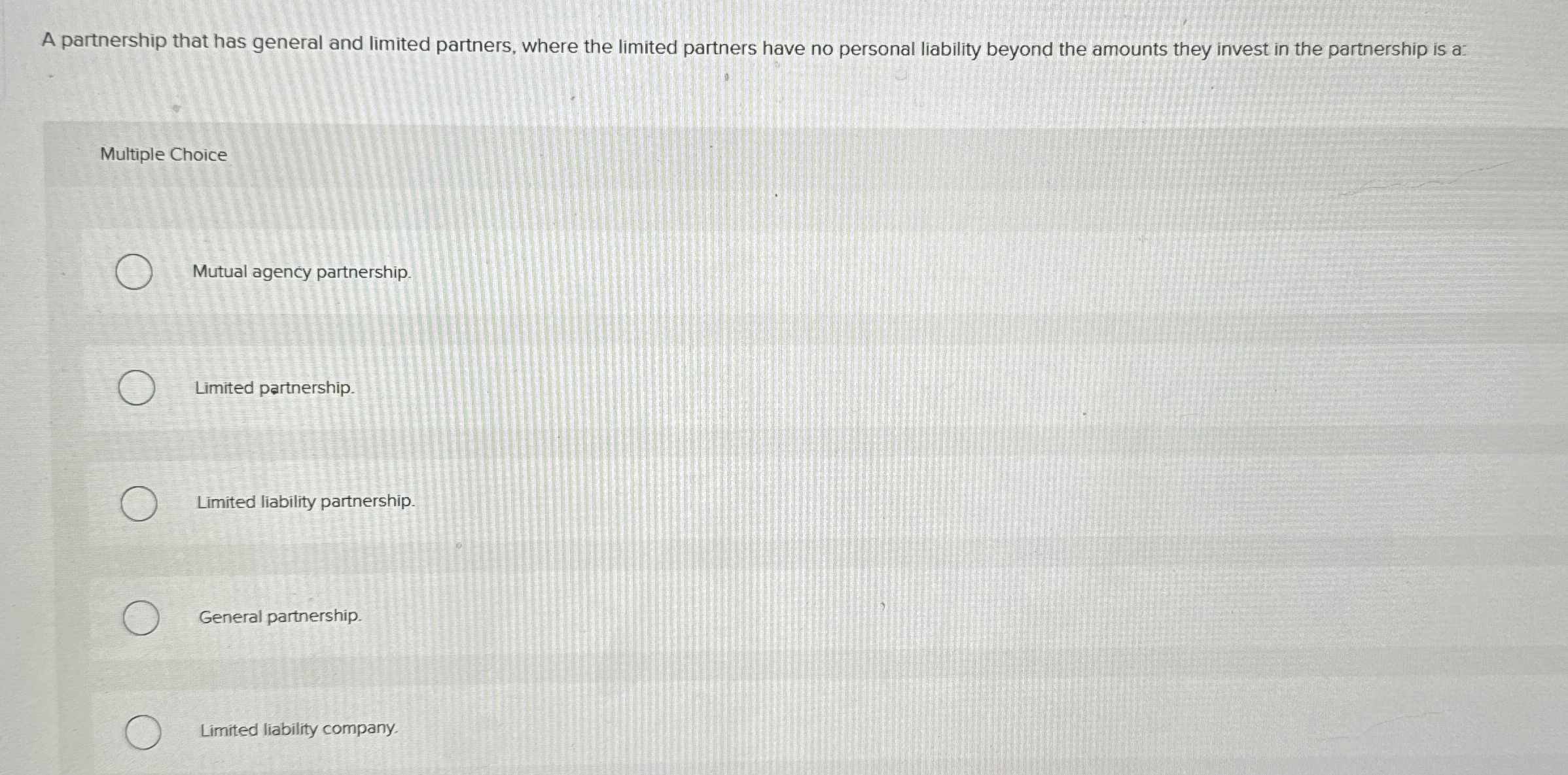 Solved A partnership that has general and limited partners, | Chegg.com
