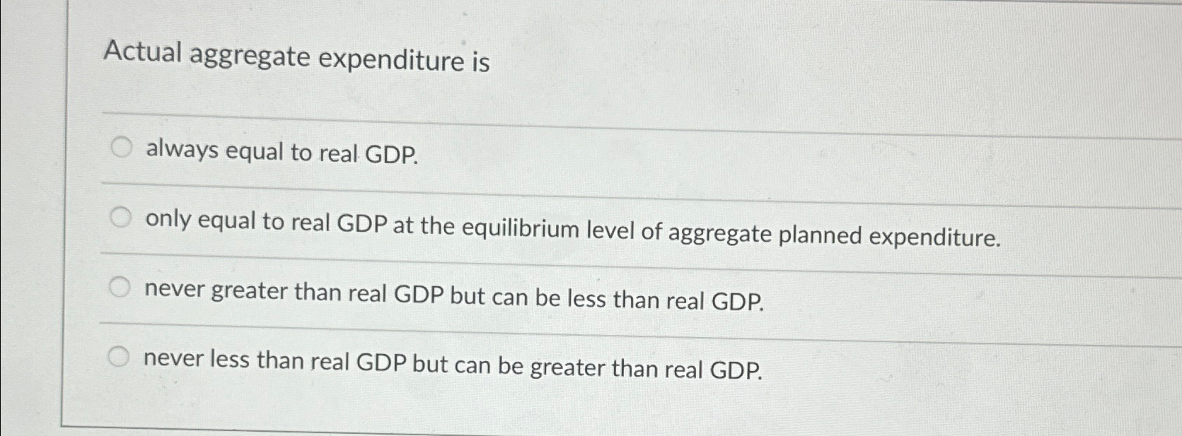 Solved Actual aggregate expenditure isalways equal to real | Chegg.com