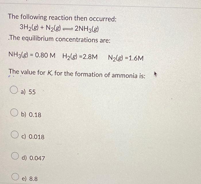 Solved The following reaction then occurred: | Chegg.com