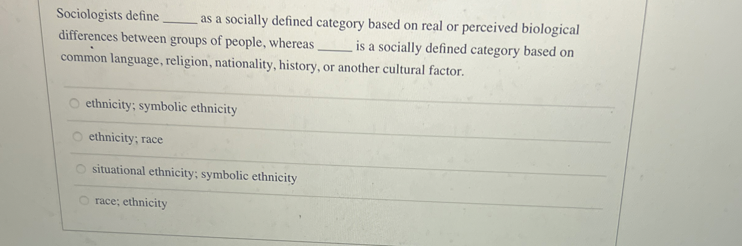 Solved Sociologists define q, ﻿as a socially defined | Chegg.com