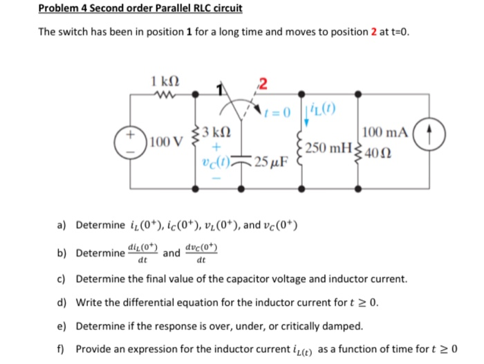 Solved Problem 4 Second order Parallel RLC circuit The | Chegg.com