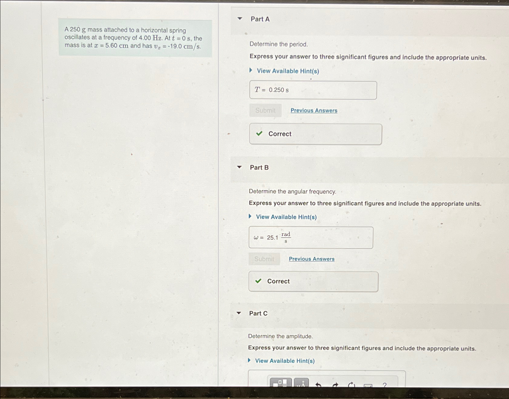 Solved A 250g mass attached to a horizontal spring | Chegg.com