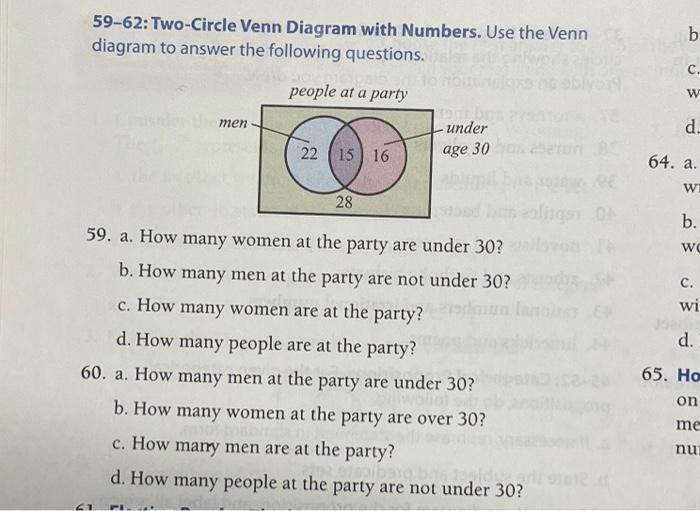Solved 59-62: Two-Circle Venn Diagram with Numbers. Use the | Chegg.com