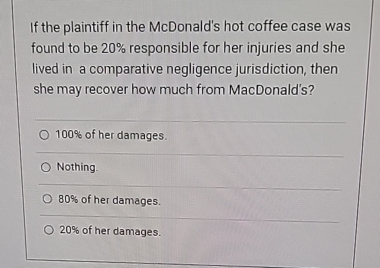 Solved If the plaintiff in the McDonald's hot coffee case | Chegg.com