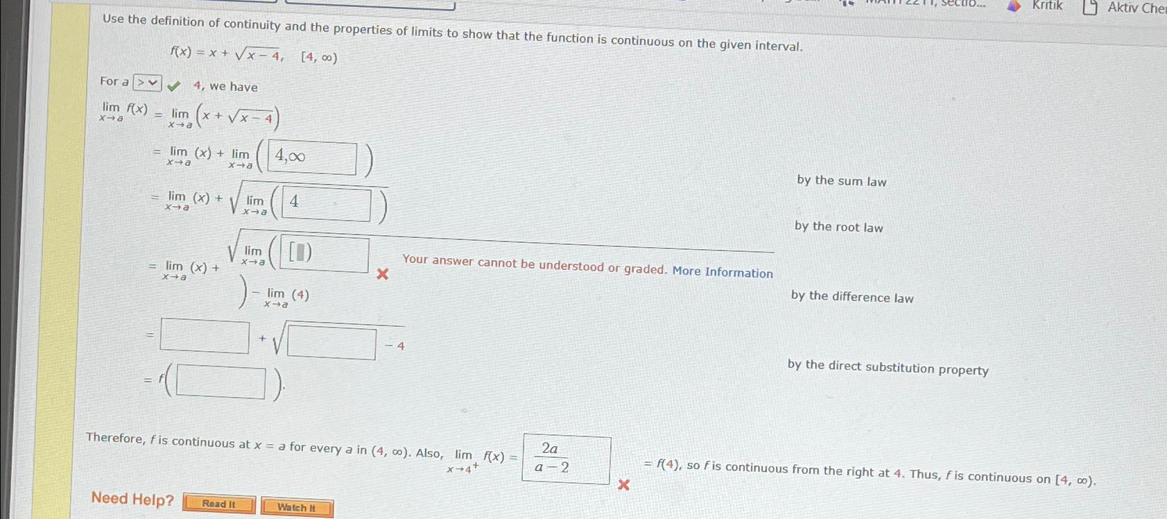 Solved KritikAktiv CheUse the definition of continuity and | Chegg.com
