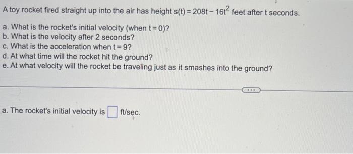 Solved A toy rocket fired straight up into the air has | Chegg.com