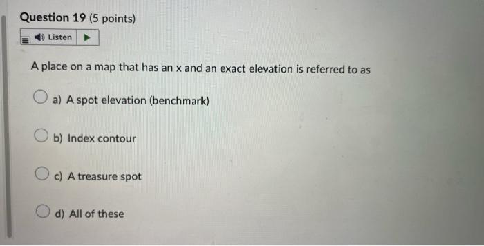 Solved A place on a map that has an x and an exact elevation | Chegg.com