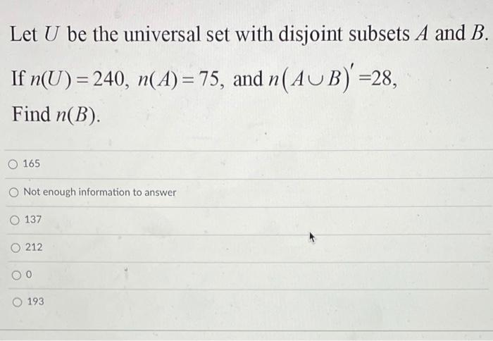 Solved Let U be the universal set with disjoint subsets A | Chegg.com