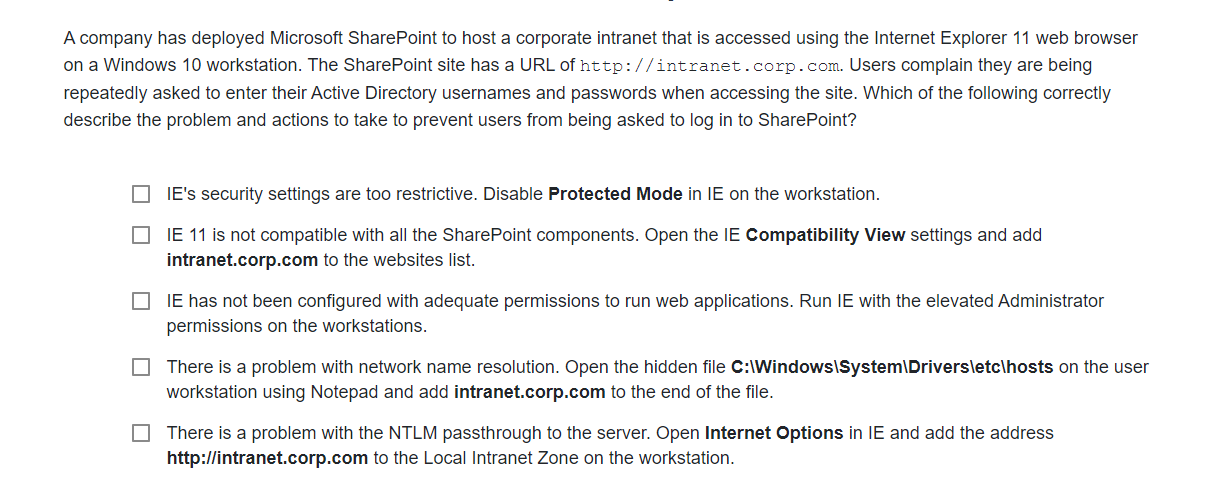 Solved A company has deployed Microsoft SharePoint to host a | Chegg.com