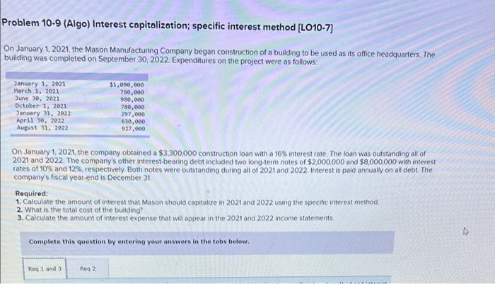 Solved roblem 10-9 (Algo) Interest capitalization; specific | Chegg.com