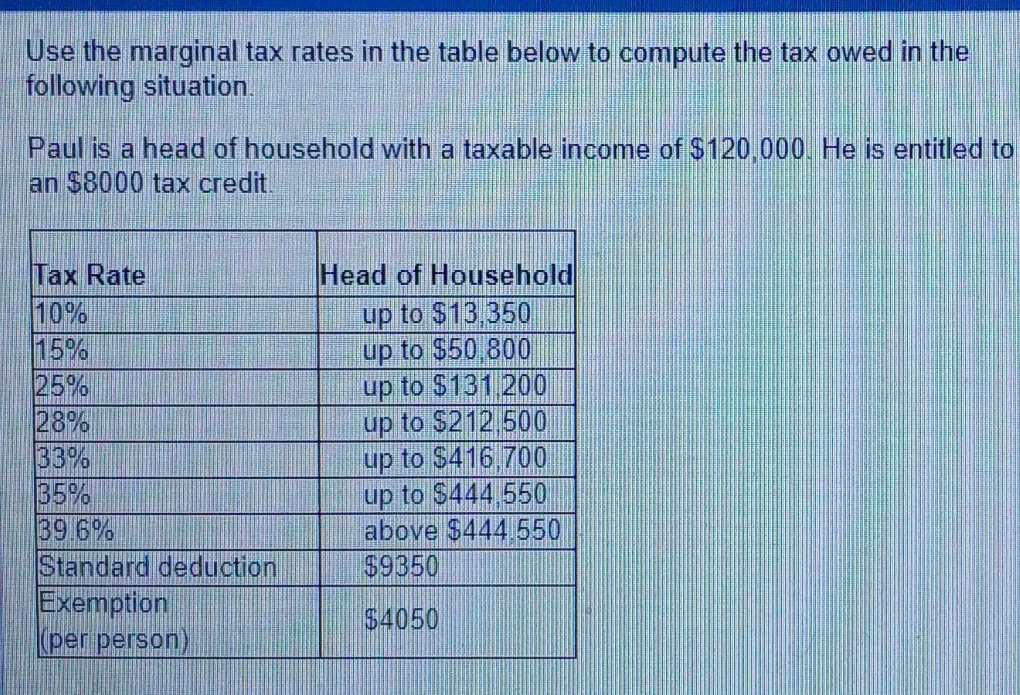 Solved Use the marginal tax rates in the table below to | Chegg.com