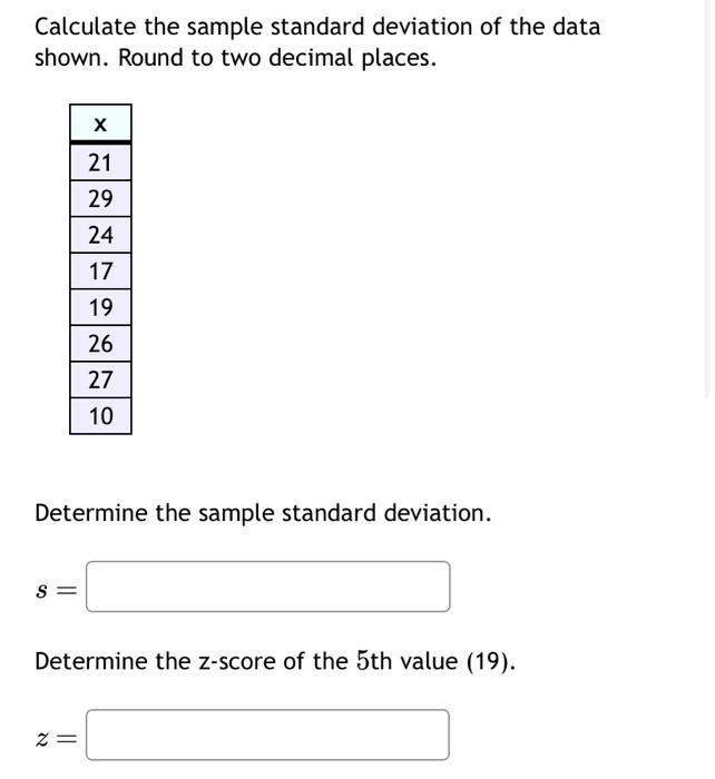 Solved Calculate the sample standard deviation of the data | Chegg.com
