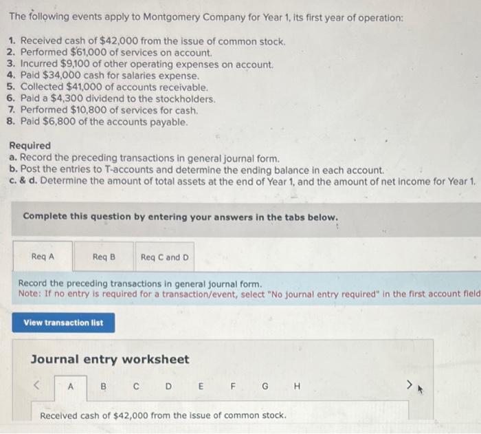 Solved The following events apply to Montgomery Company for | Chegg.com
