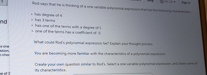 Solved Rod says that he is thinking of a one variable | Chegg.com