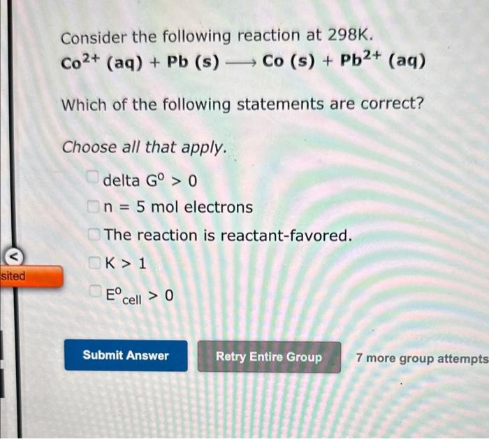 Solved Consider the following reaction at 298 K. | Chegg.com