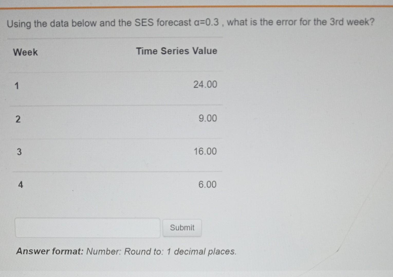 Solved Using the data below and the SES forecast α=0.3, what | Chegg.com