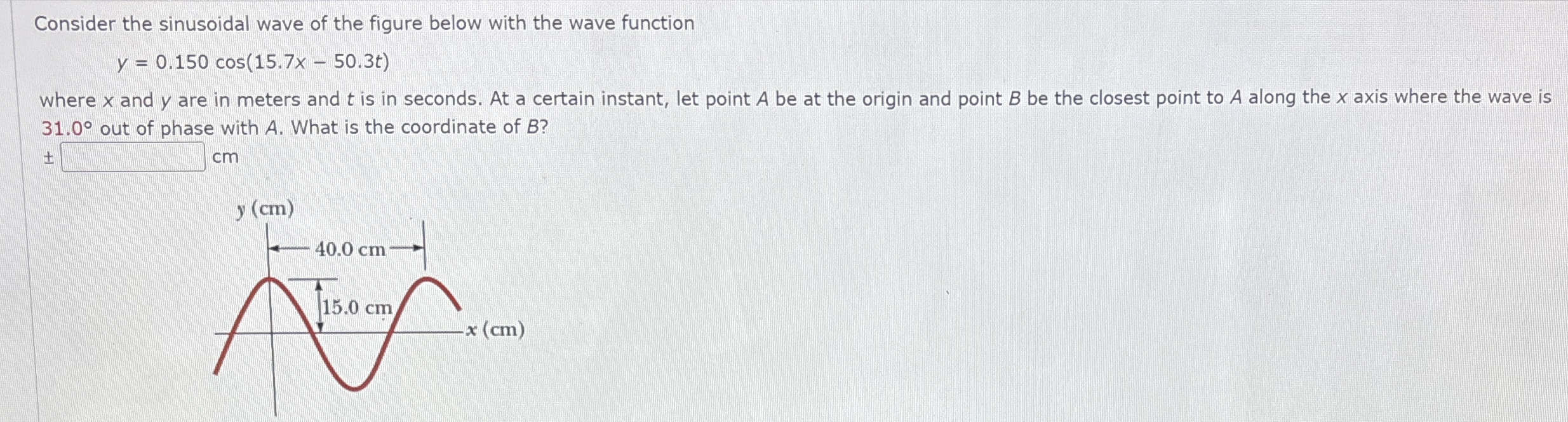 Solved Consider the sinusoidal wave of the figure below with | Chegg.com