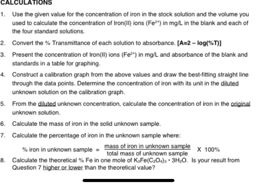 Solved CALCULATIONS 1. Use the given value for the | Chegg.com