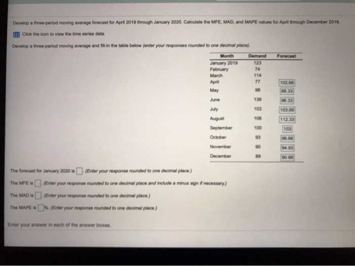 Solved Develop a three-period moving average forecast for | Chegg.com