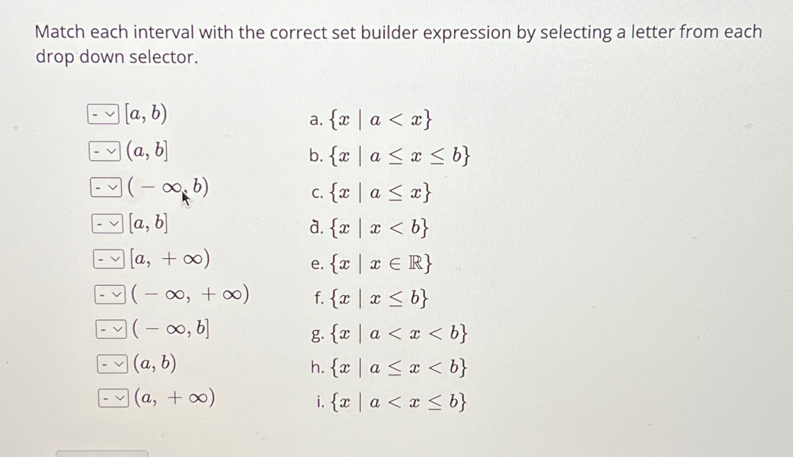 Solved Match each interval with the correct set builder | Chegg.com