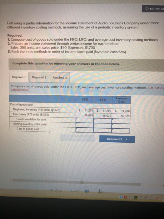 Solved Check my wc Following is partial information for the | Chegg.com
