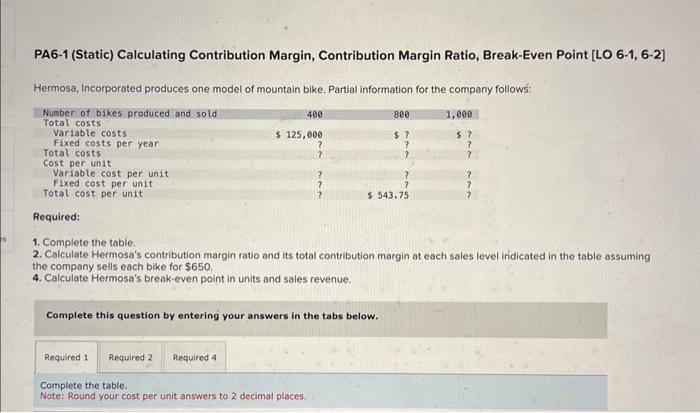 Solved PA6-1 (Static) Calculating Contribution Margin, | Chegg.com