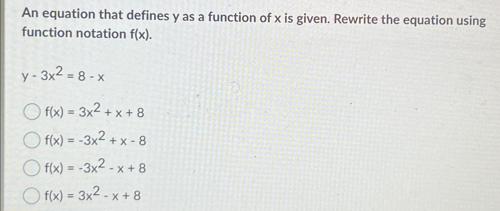 Solved An Equation That Defines Y ﻿as A Function Of X ﻿is
