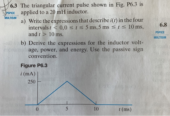 Solved 6.8 PSPICE MULTISIM 16.3 The triangular current pulse | Chegg.com