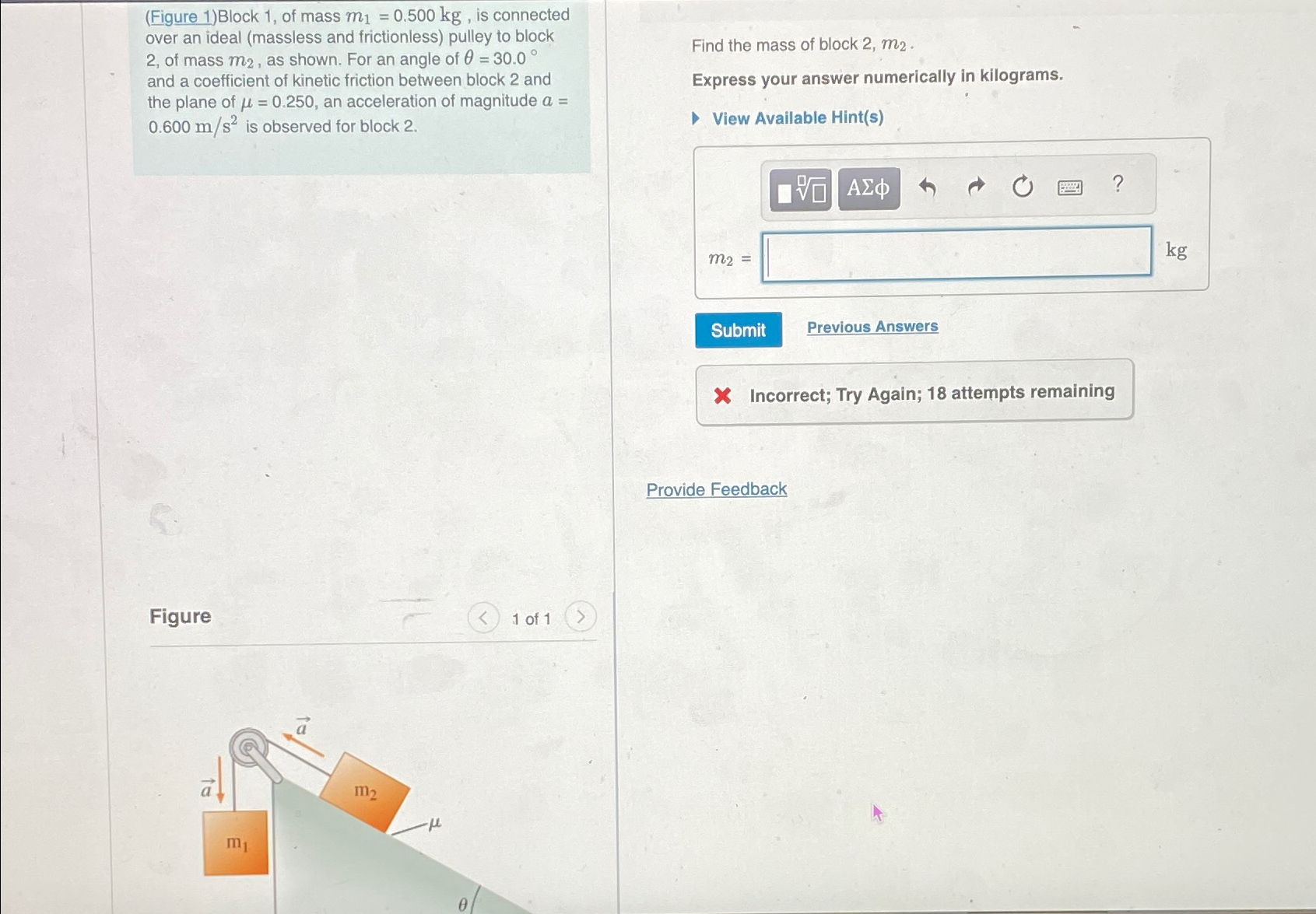 Solved (Figure 1)Block 1, ﻿of mass m1=0.500kg, ﻿is connected | Chegg.com