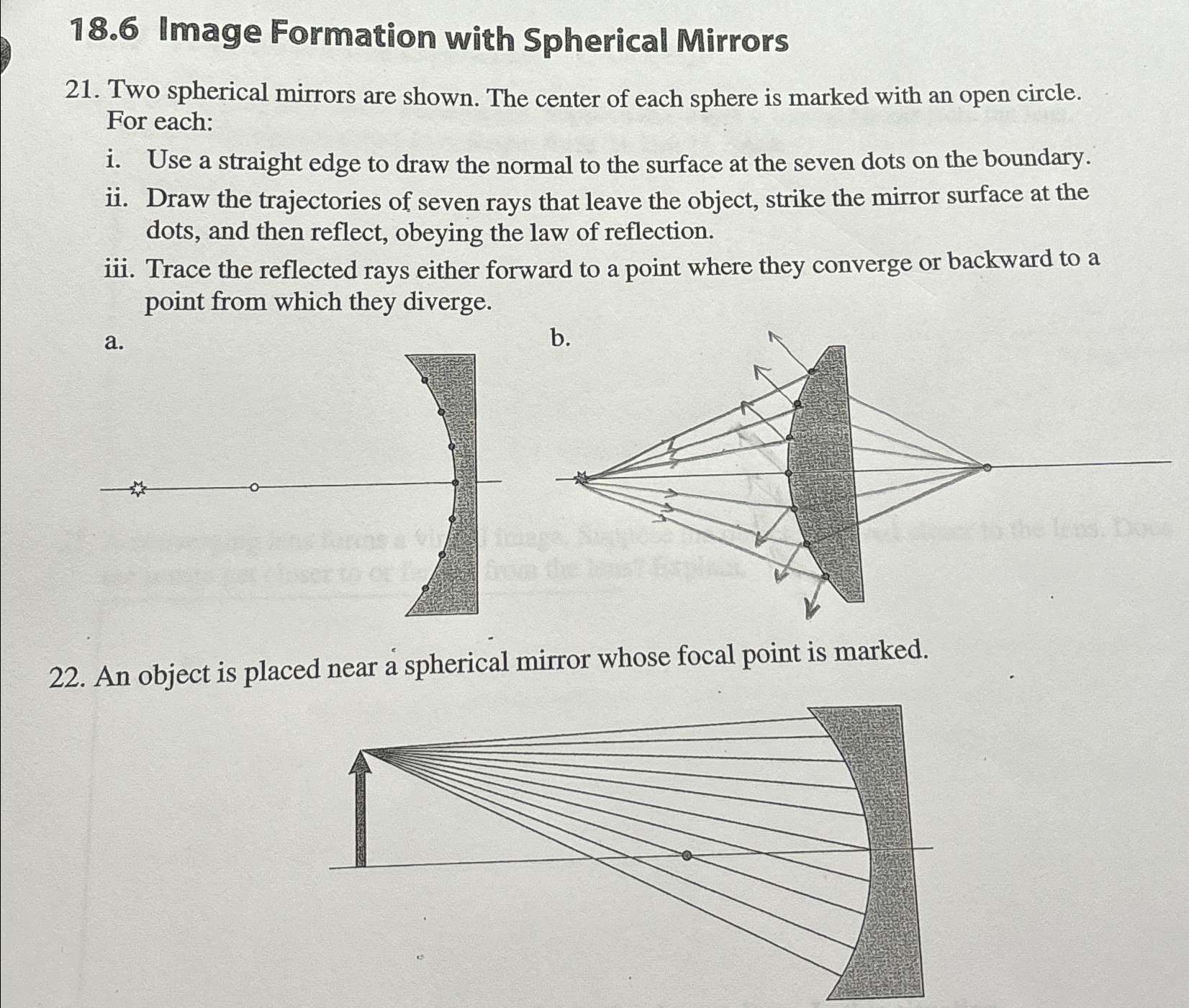 Solved 18.6 ﻿Image Formation with Spherical Mirrors21. ﻿Two | Chegg.com